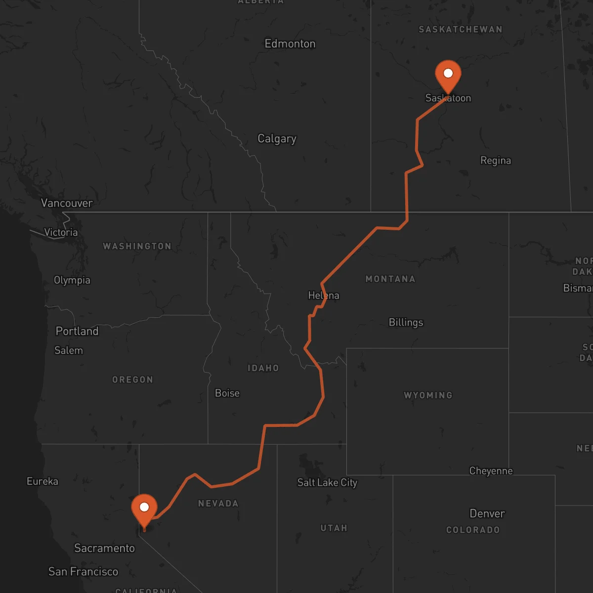 Transporte de carga FTL de Saskatoon a Carson City | Control Terrestre