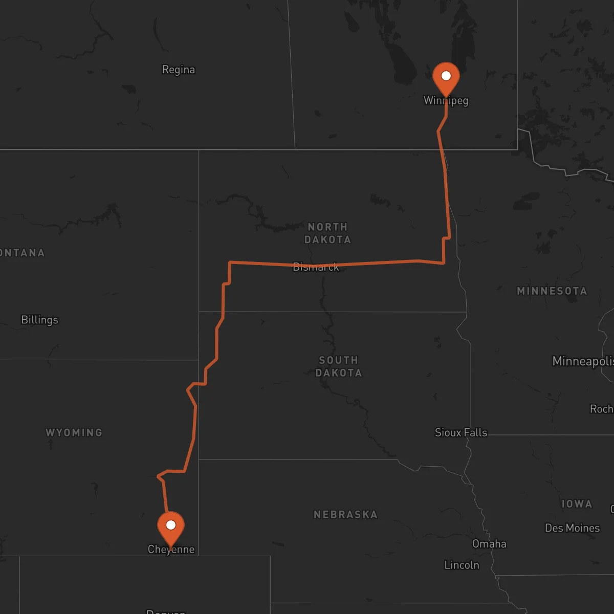 Transporte de Carga de Cheyenne a Winnipeg | Control Terrestre